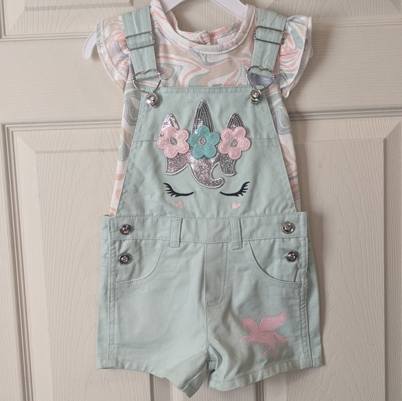 Little Lass | Matching Sets | Nwt Light Teal Overalls With Unicorn ...